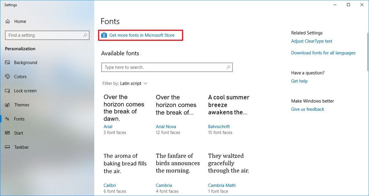 How to manage Fonts settings on the Windows 10 April 2018 Update ...