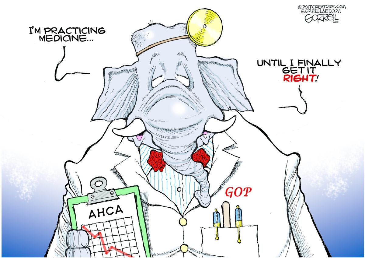 Political Cartoon U.S. Practicing medicine GOP tries health care act ...