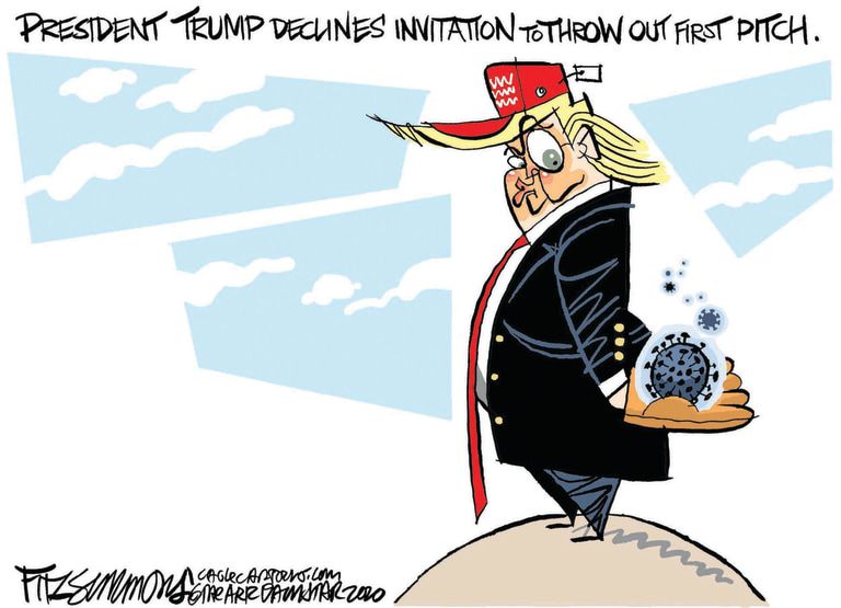 Political Cartoon U.S. Trump coronavirus first pitch MLB | The Week
