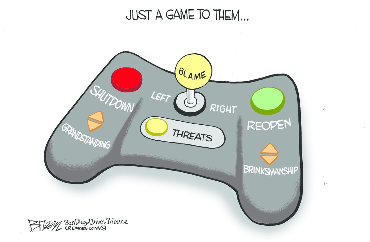 Political cartoon U.S. government shutdown blame Congress incompetency ...