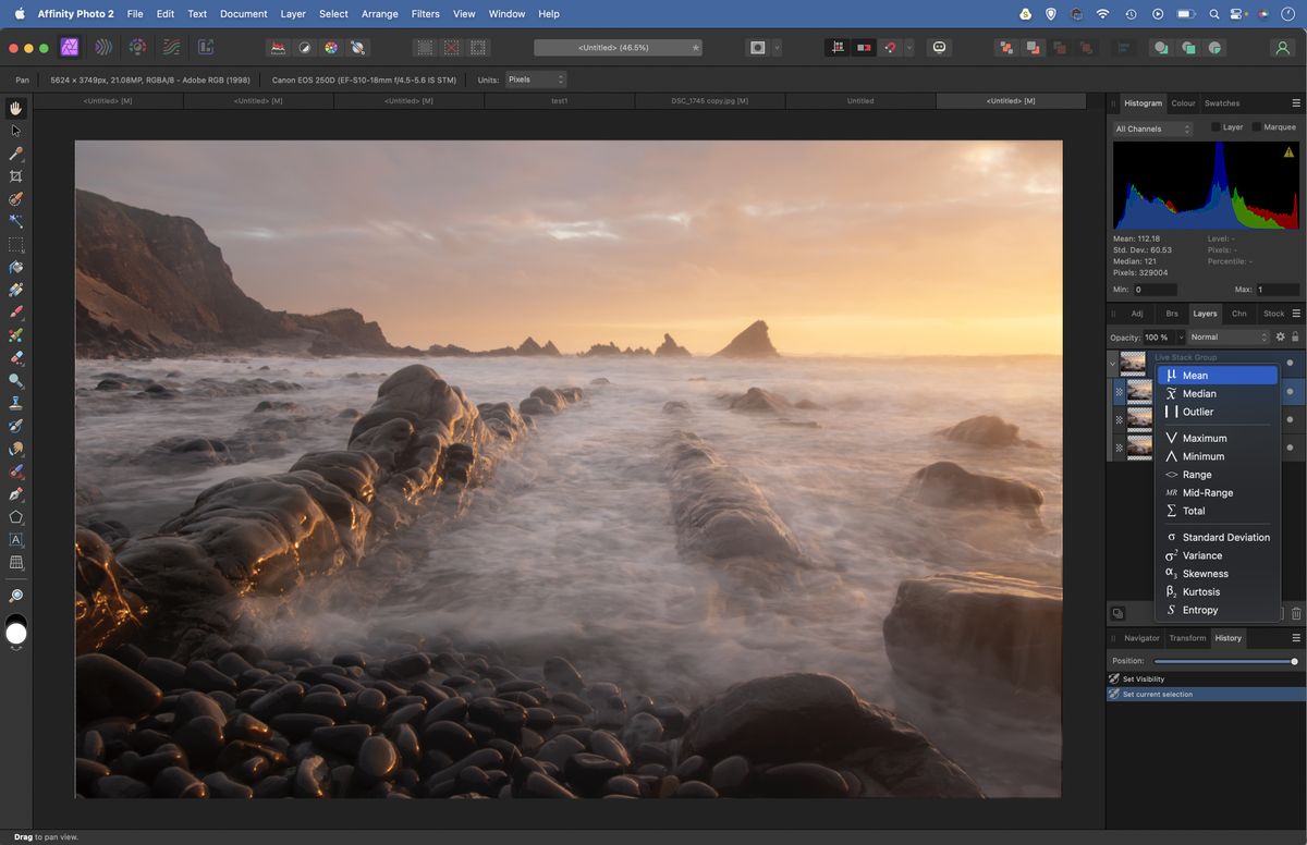Get the long exposure look in Affinity Photo with multiple exposures ...