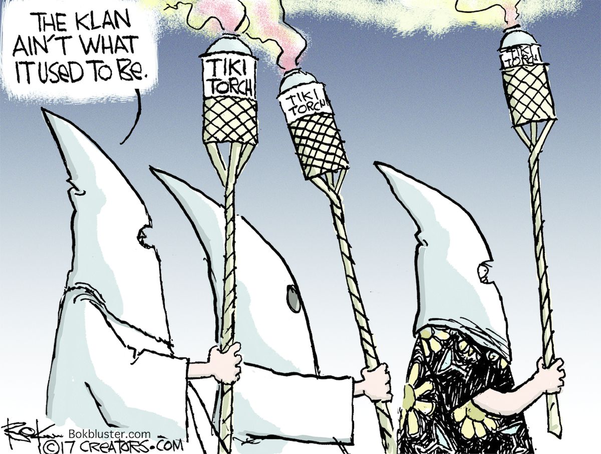 Political cartoon U.S. KKK tiki torch Charlottesville protest | The Week