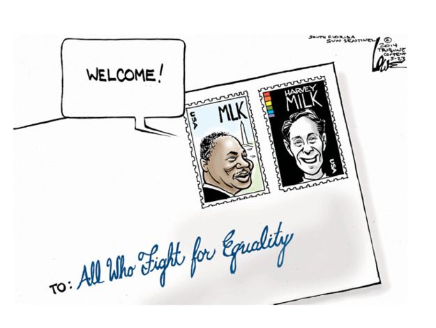 Editorial cartoon Harvey Milk stamp | The Week