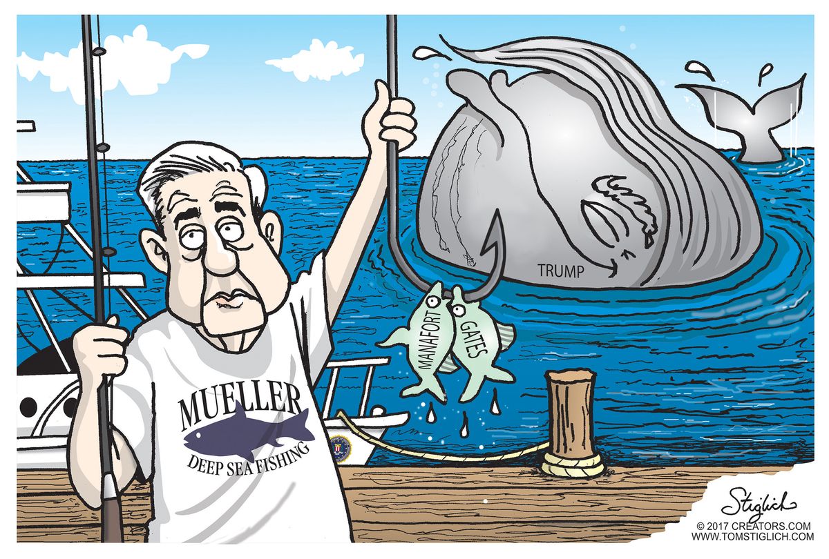 Political cartoon U.S. Mueller Manafort Gates indictment | The Week