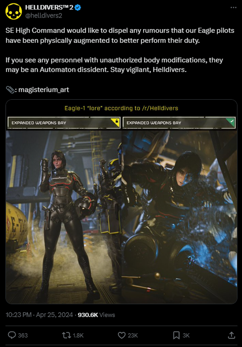 Helldivers 2 devs confirm that, no, trimming 'excess leg space in the cockpit' doesn't mean the ...