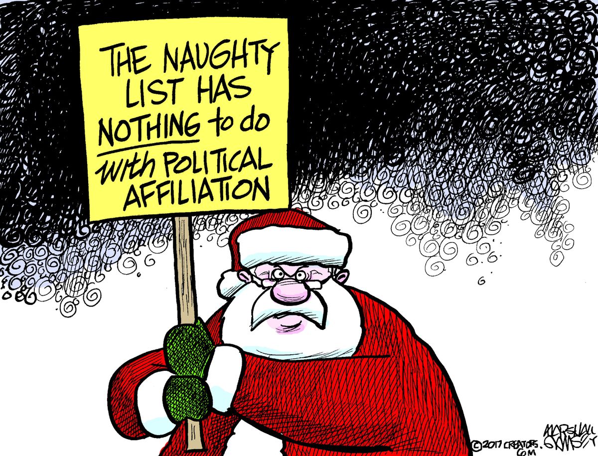 Political cartoon U.S. Christmas Santa party politics | The Week