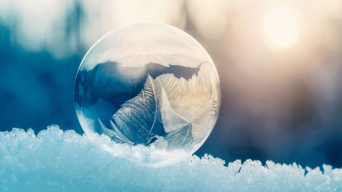I captured a frozen bubble on my window sill at the first sign of snow ...