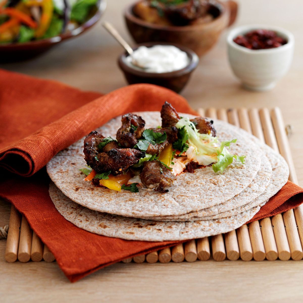 Spiced Chicken Wraps with Crunchy Salad, Yogurt and Harissa | Lunch ...