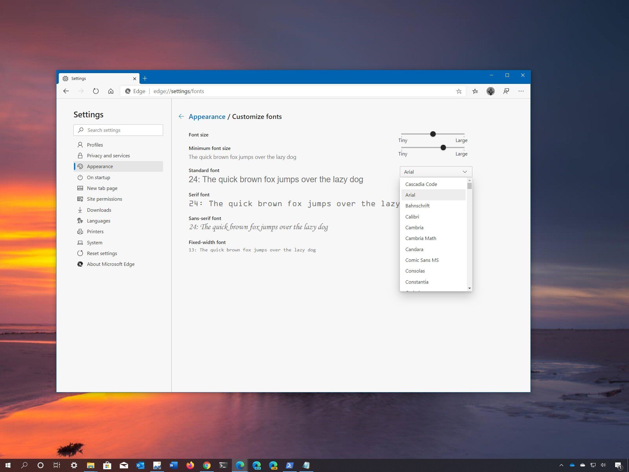 How to change default fonts settings on the new Microsoft Edge ...