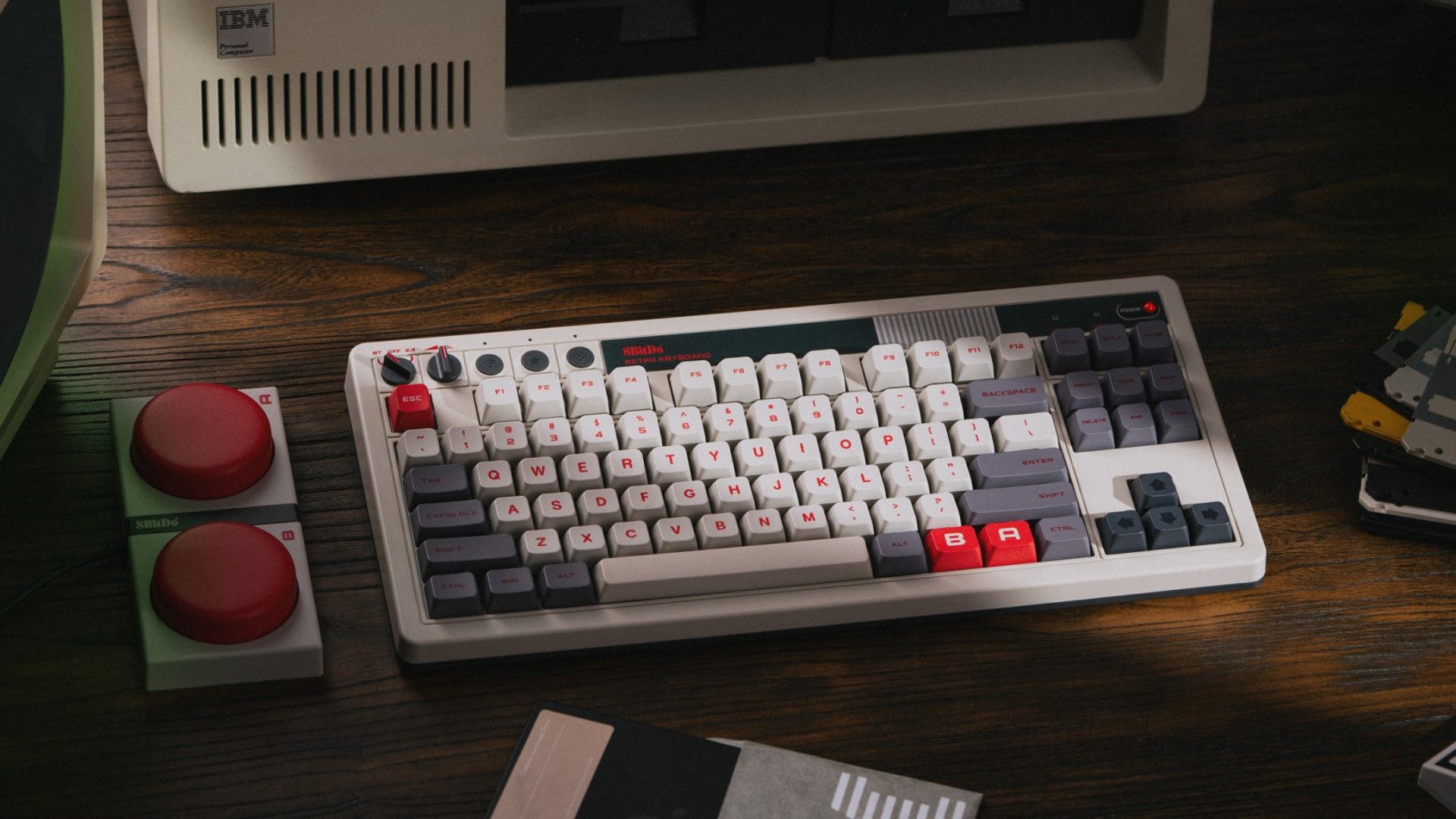 This NES style gaming keyboard comes with giant mappable super buttons ...