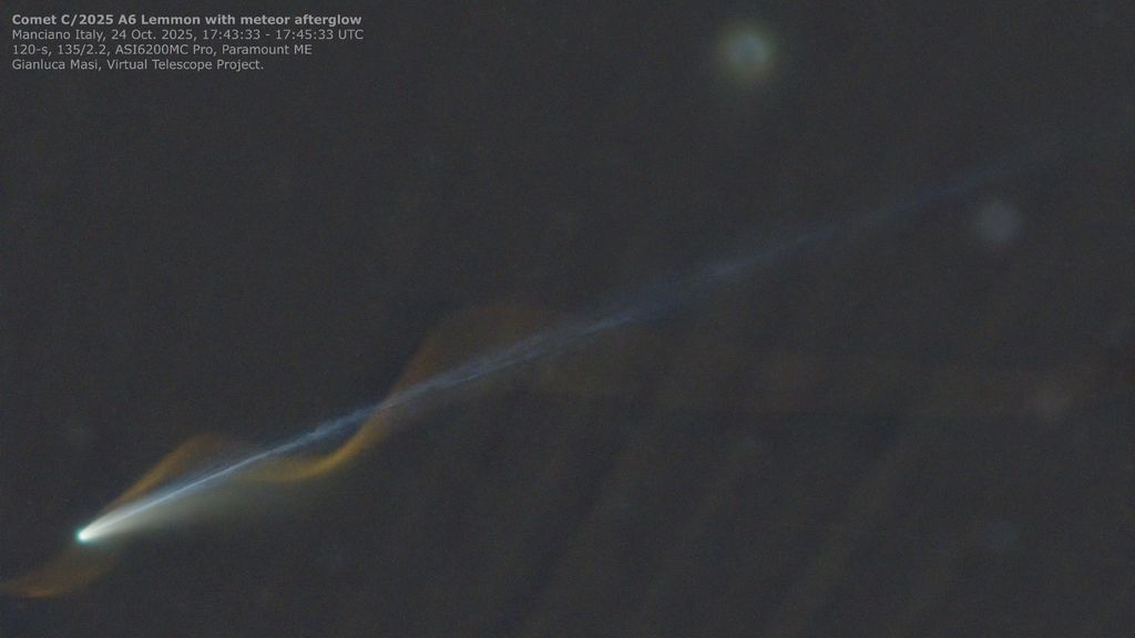 Glowing meteor trail photobombs Comet Lemmon in incredible telescope ...