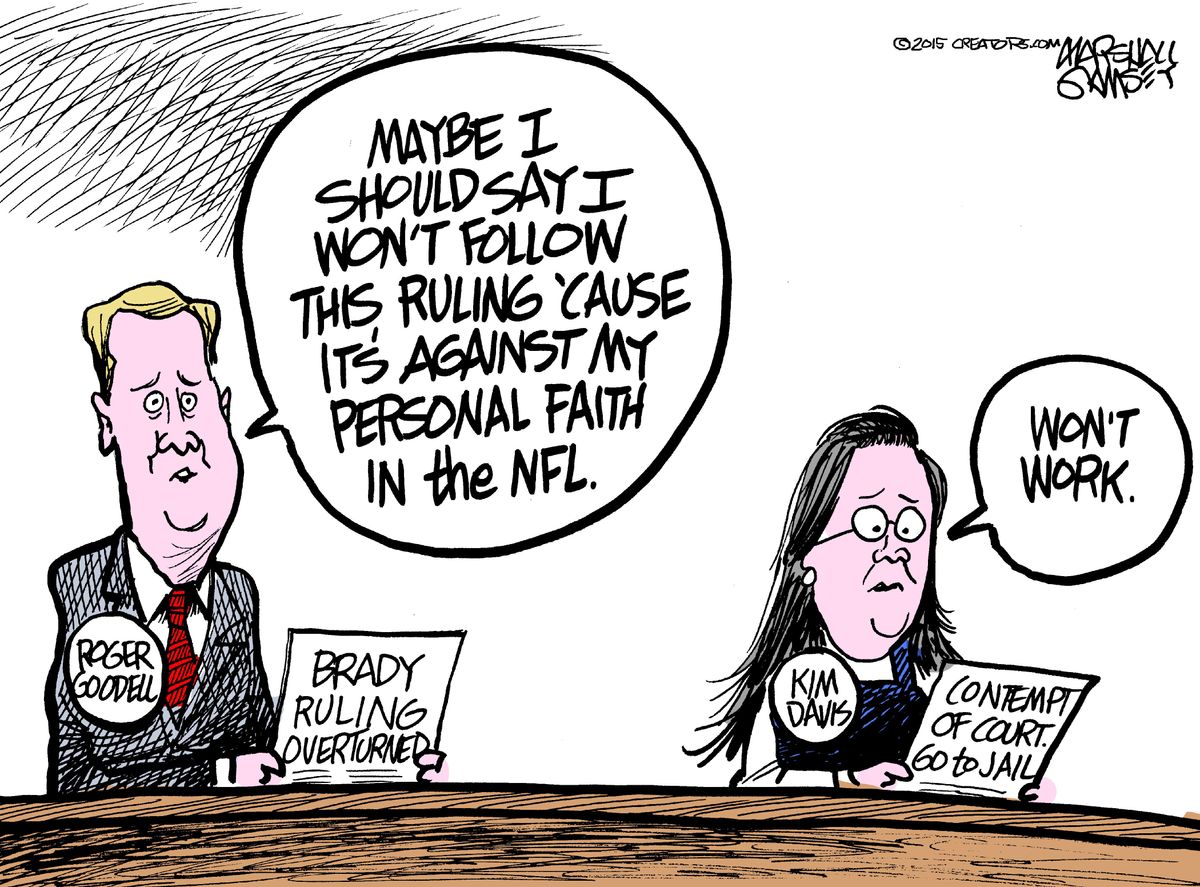 Editorial cartoon U.S. Roger Goodell Kim Davis | The Week
