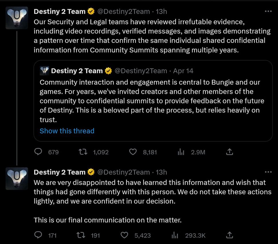 Bungie says it has 'irrefutable evidence' against Destiny 2 streamer accused of leaking ...