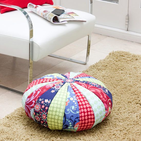 Make a patchwork footstool | Make a colourful patchwork pouffe | Crafts ...
