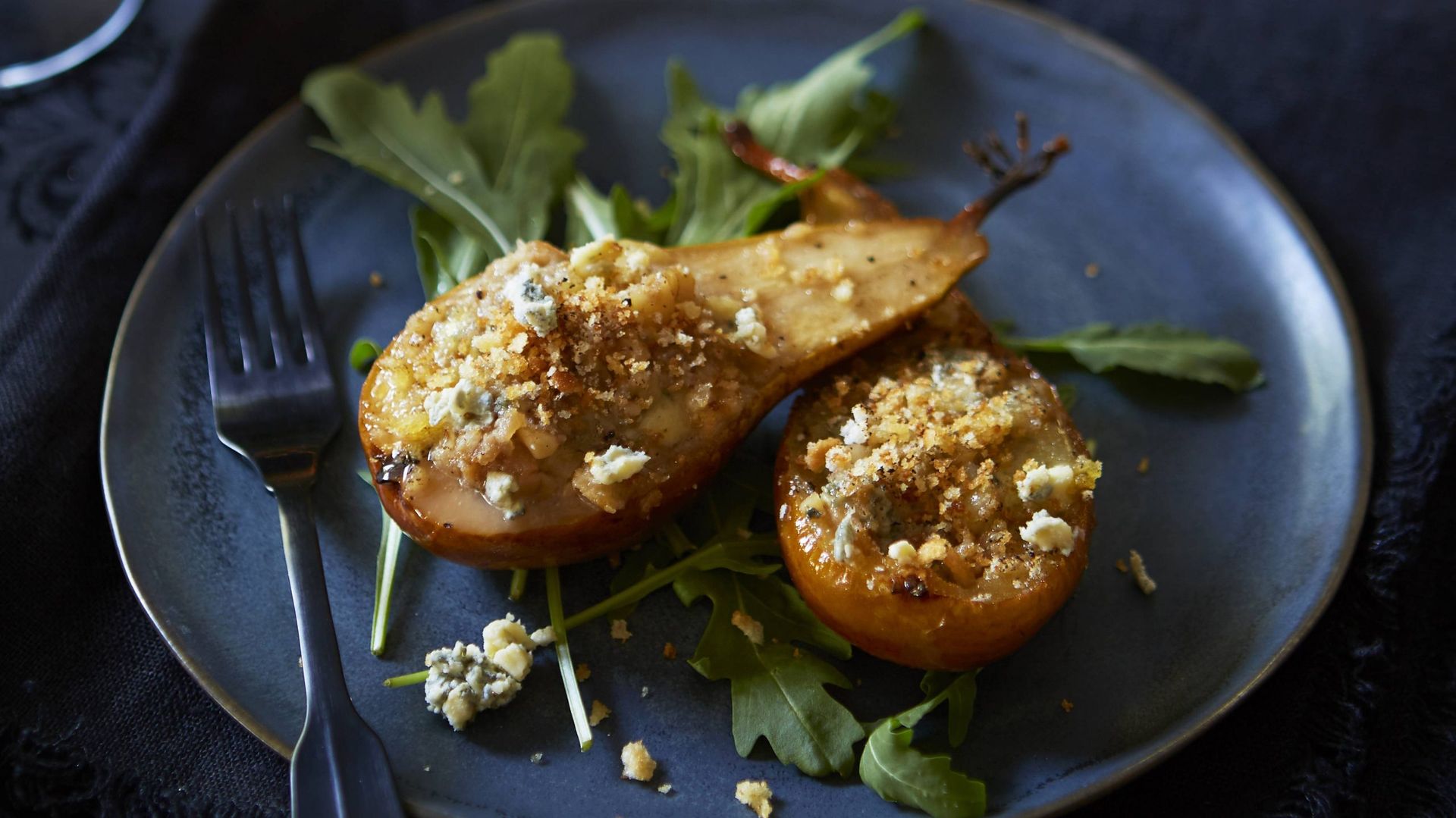 Baked pear with stilton, ginger and walnut filling | Starter Recipes ...