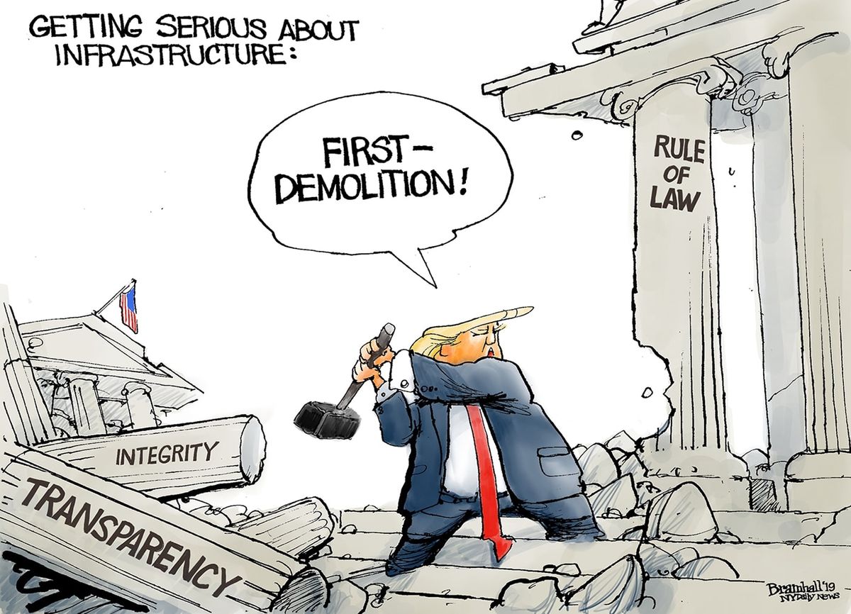 Political Cartoon U.S. Trump infrastructure overhaul budget demolition ...