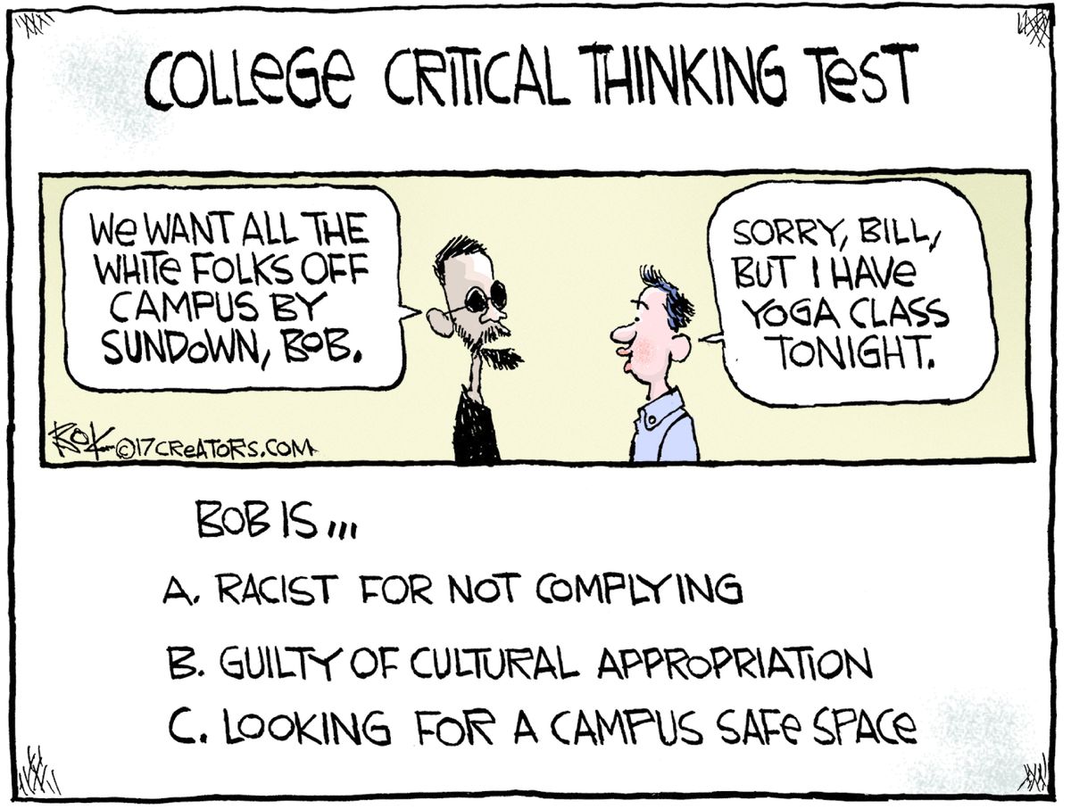 Political cartoon U.S. College campus safe space cultural appropriation ...