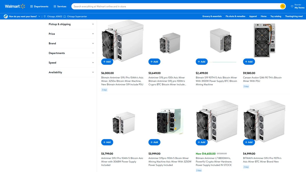 Walmart Sellers Now Listing $6,000 Bitcoin Mining Machines | Tom's Hardware
