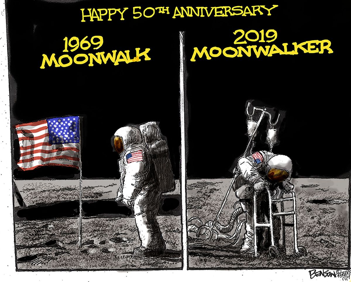Editorial Cartoon U.S. Moon Landing Anniversary Moonwalker Buzz Aldrin ...