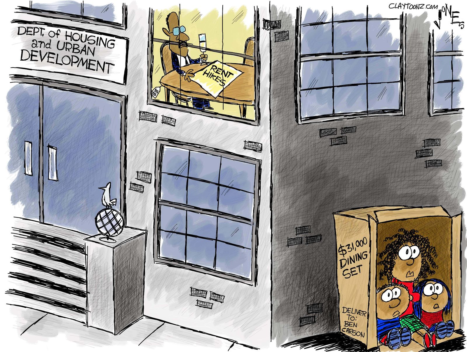 Political cartoon U.S. Ben Carson expensive dining set HUD rent ...