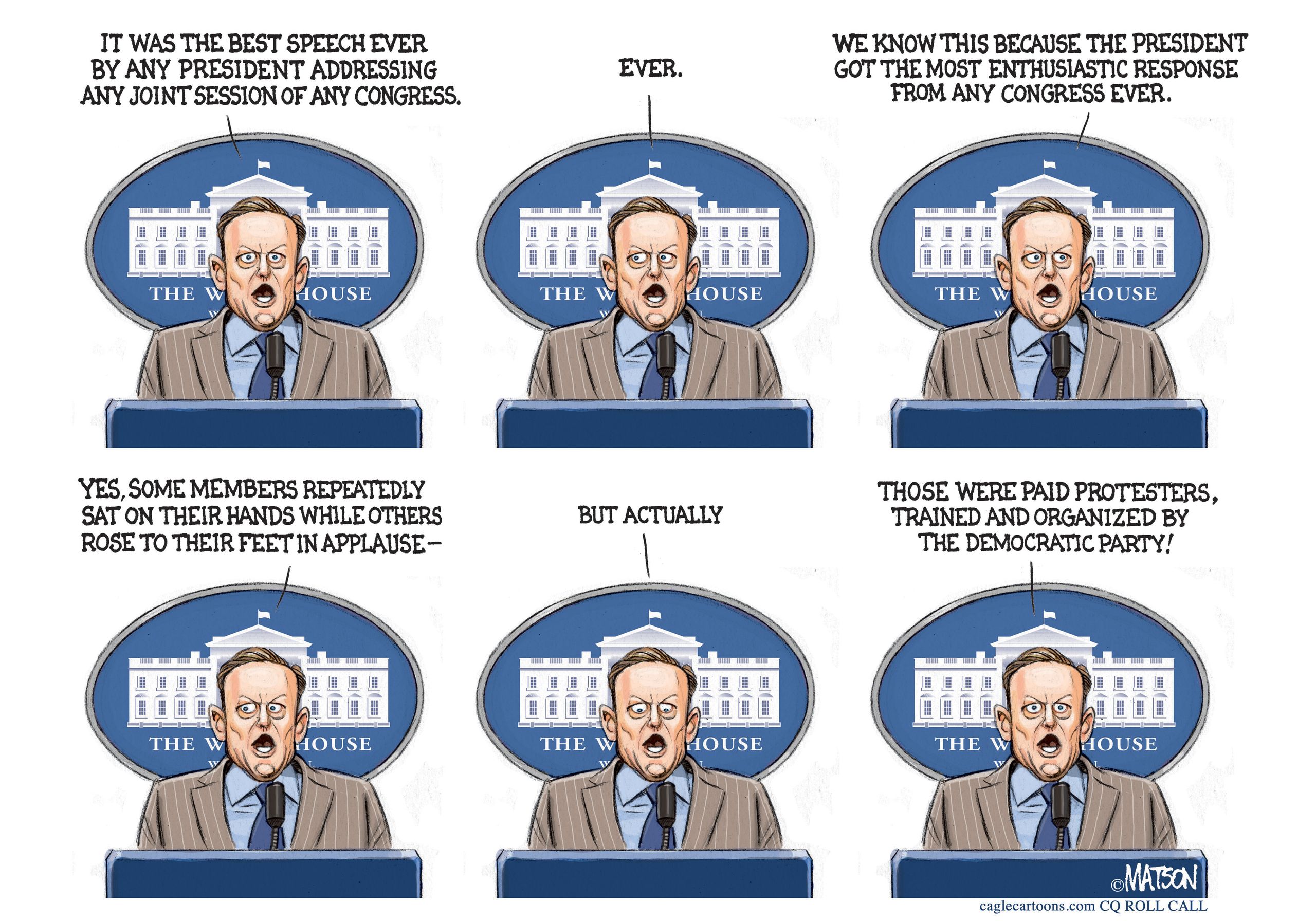 Political Cartoon U.S. Sean Spicer press conference Donald Trump ...
