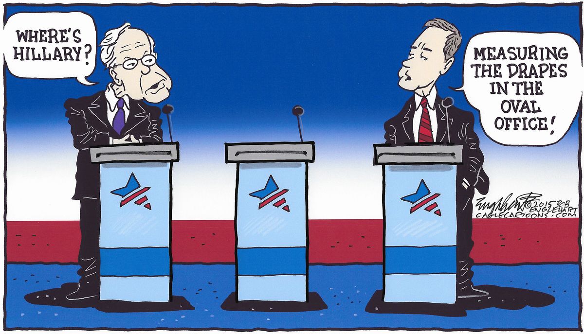 Political cartoon U.S. Democratic Debate Missing Hillary | The Week