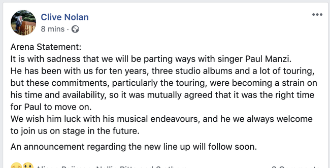 Paul Manzi leaves Arena | Louder