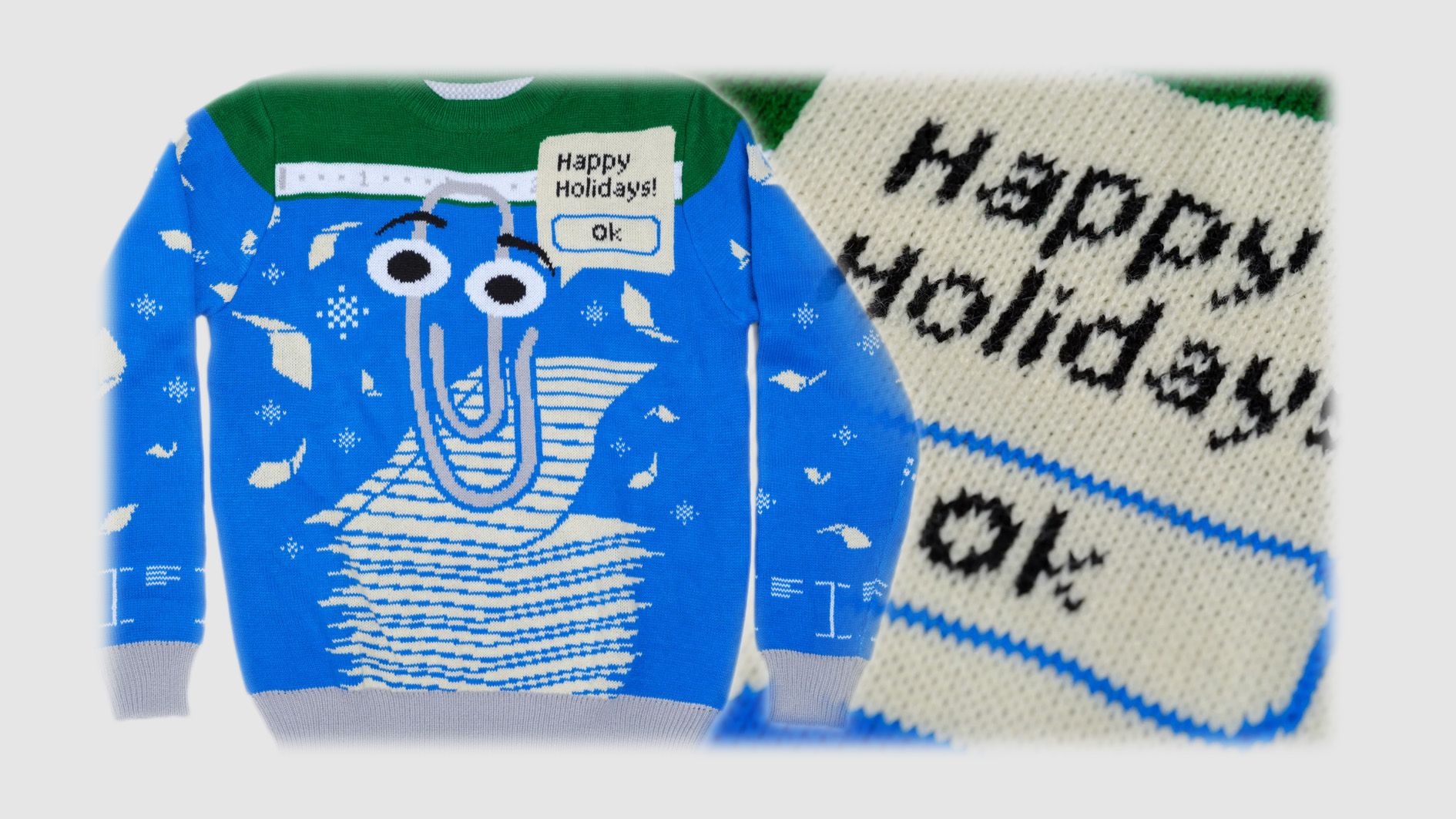 Clippy wishes you Happy Holidays on this years' Windows Ugly Sweater ...