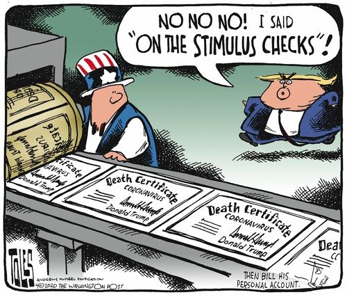 Political Cartoon U.S. Trump signature on stimulus checks not ...