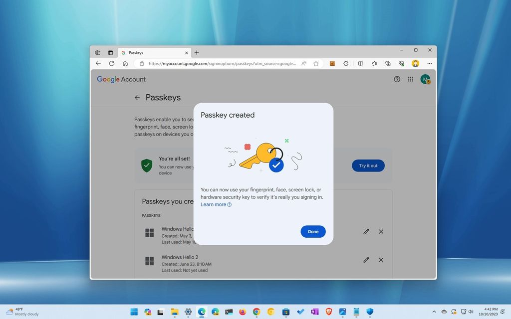 How to create a passkey for your Google account from Windows 11 ...