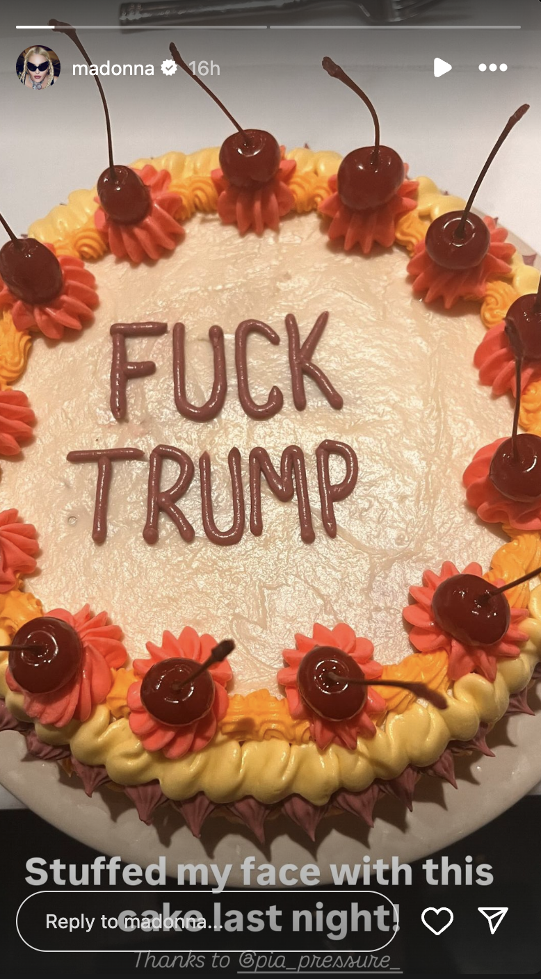 Madonna Eats "F*** Trump" Cake After Presidential Election | Marie Claire