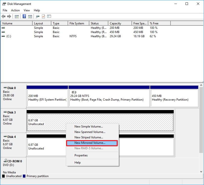 How to set up a mirrored volume for file redundancy on Windows 10 ...