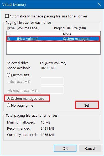 How to move virtual memory to a different drive on Windows 10 | Windows ...
