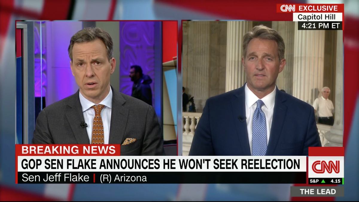 CNN's Jake Tapper interviews Jeff Flake moments after his rousing ...
