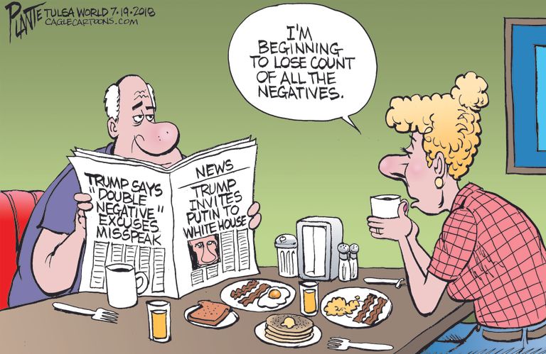 Political cartoon U.S. Double negatives misspeak Trump Putin Helsinki ...