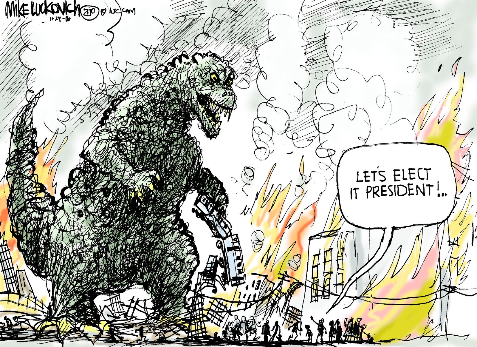 Political cartoon U.S. Donald Trump Godzilla new president elect | The Week
