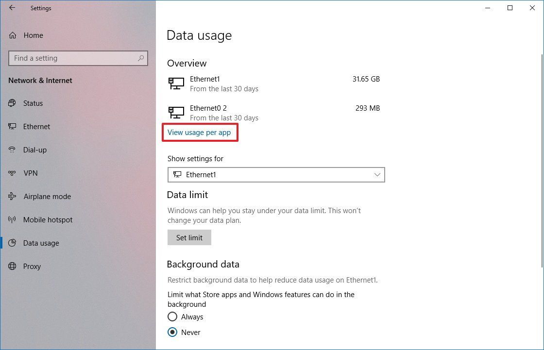 How to monitor and control data usage on Windows 10 April 2018 Update ...