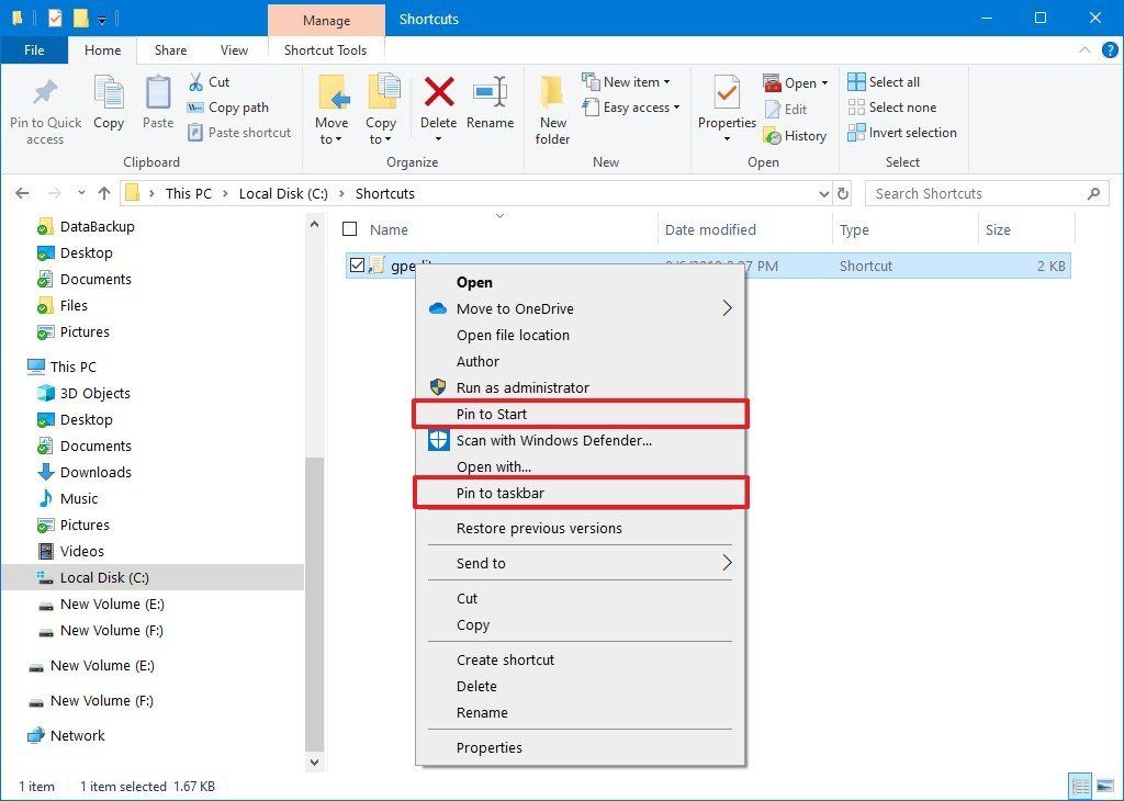How to pin Local Group Policy Editor to Start and taskbar on Windows 10 ...