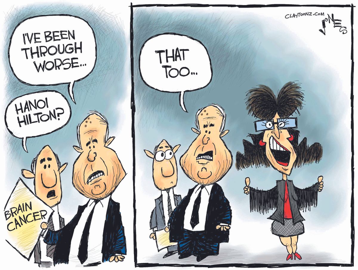 Political cartoon U.S. McCain POW cancer Sarah Palin | The Week