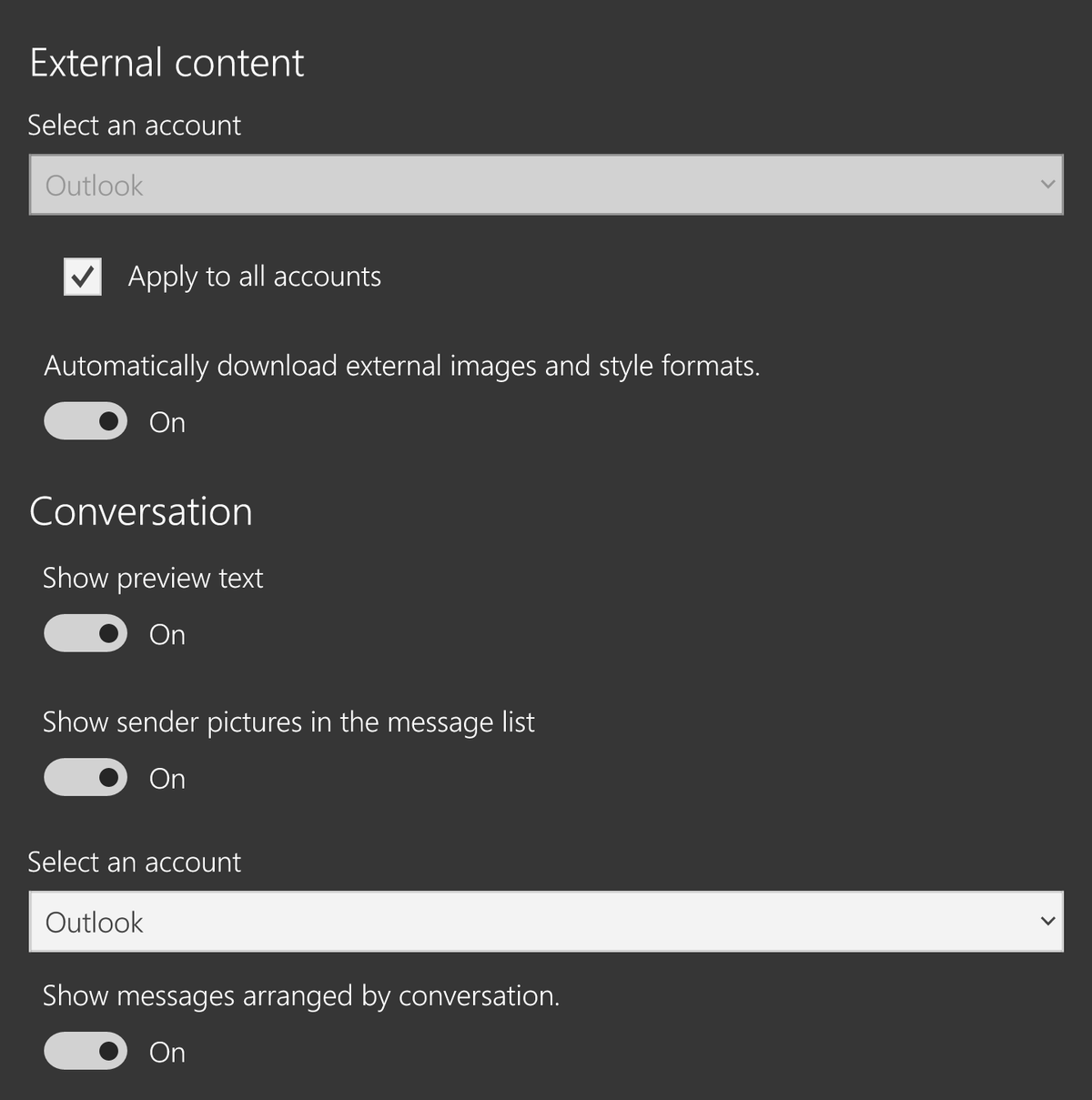 Outlook Mail adds option to disable colorful contact icons and images ...