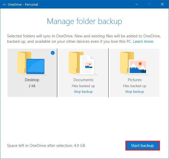 How to set up file backup to OneDrive on Windows 10 May 2020 Update ...