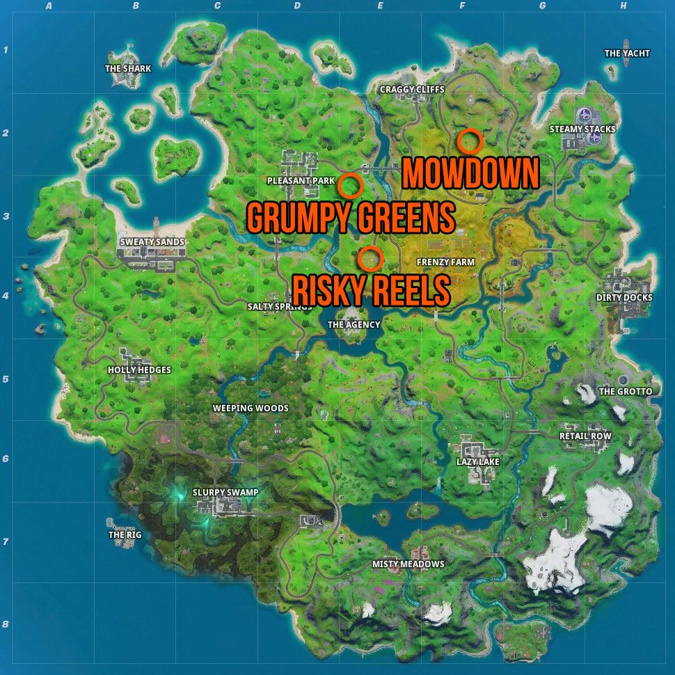 Fortnite Grumpy Greens, Mowdown, and Risky Reels locations: Where to ...