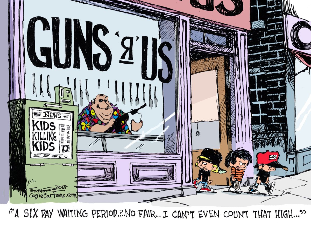 Political cartoon U.S. gun control waiting period age limit | The Week