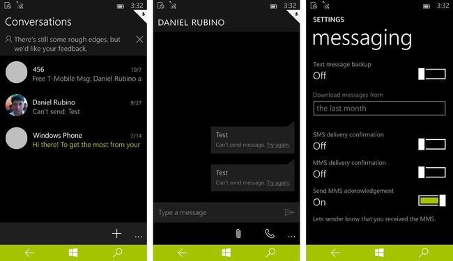 Here are some screenshots from Windows 10 for phone build 10051 ...