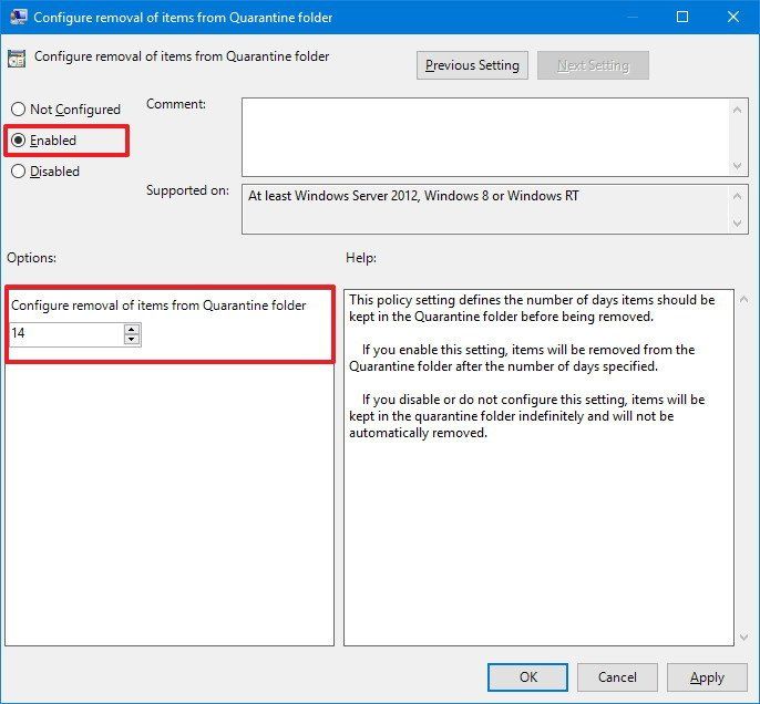 How to configure quarantine files removal on Windows Defender Antivirus ...