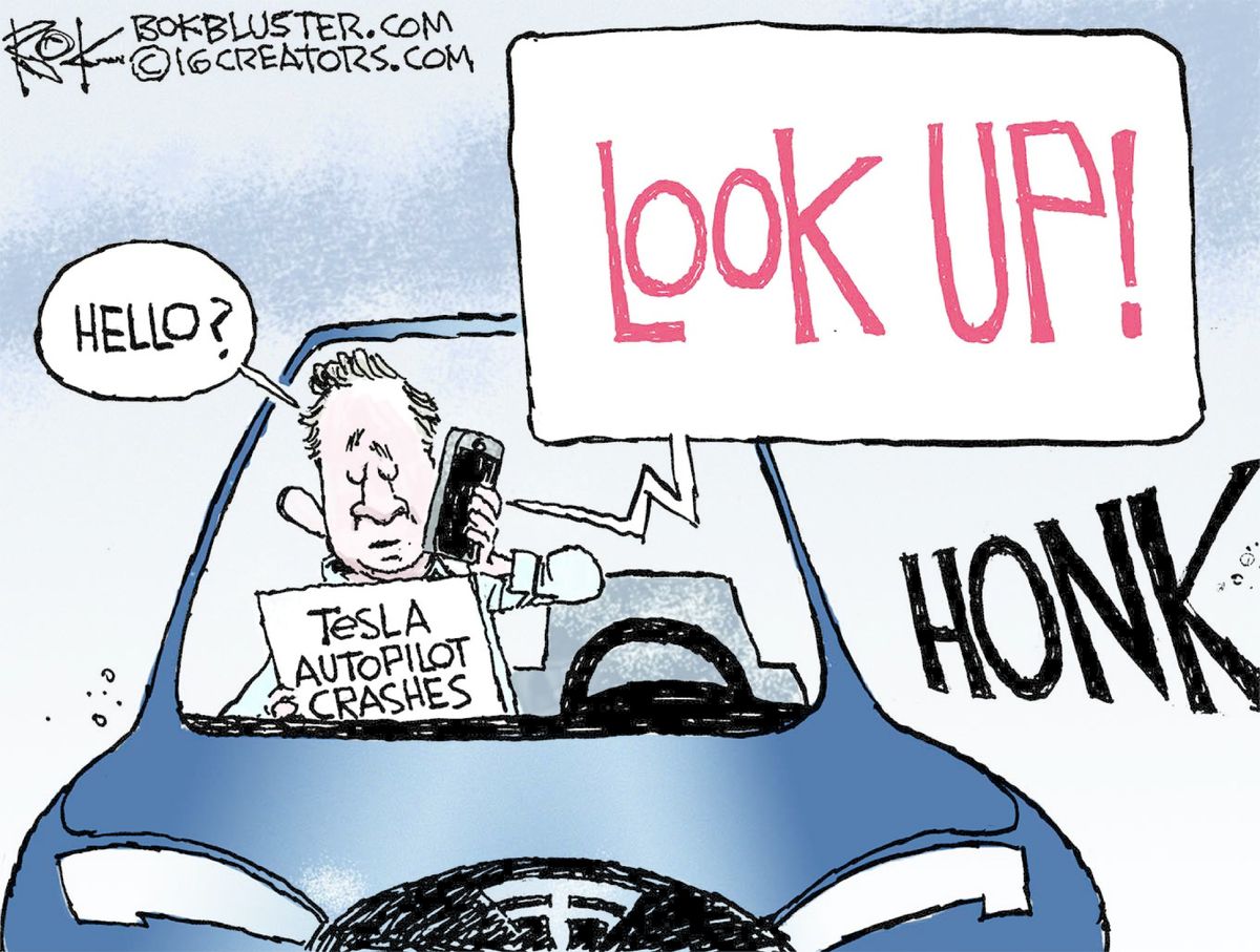 Editorial cartoon U.S. Tesla crash | The Week
