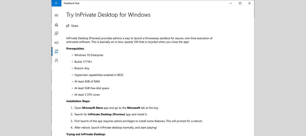 'InPrivate Desktop' security feature will let Windows 10 sandbox ...