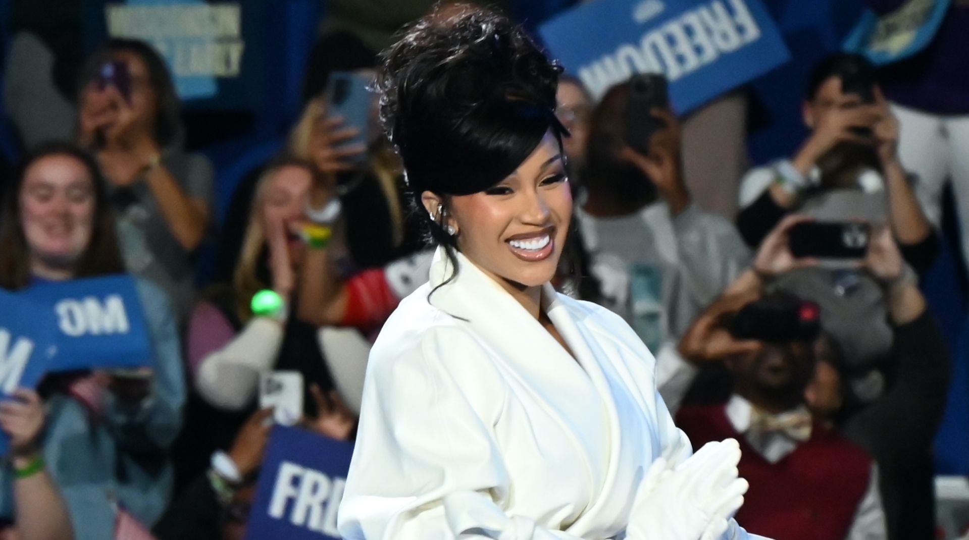 Cardi B Wears Suffragette White Power Suit While Endorsing Vice ...