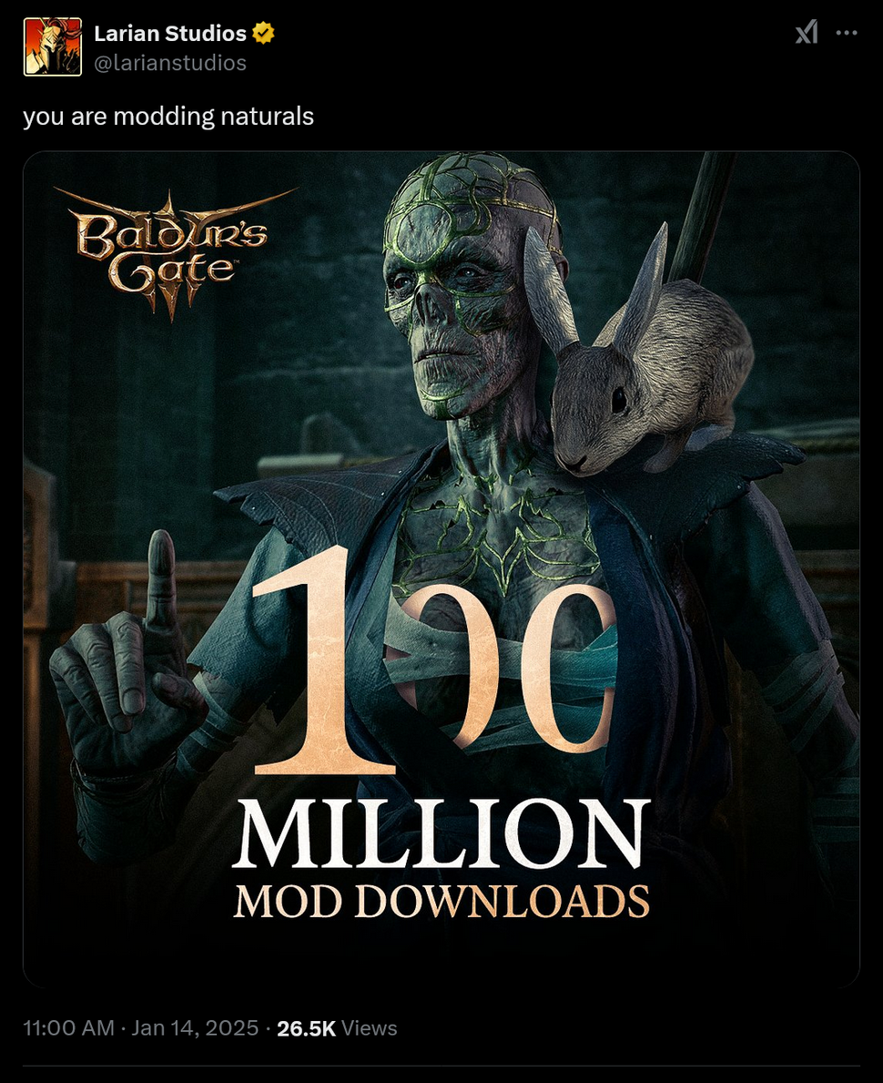 Larian celebrates 100 million Baldur's Gate 3 mod downloads by bringing ...