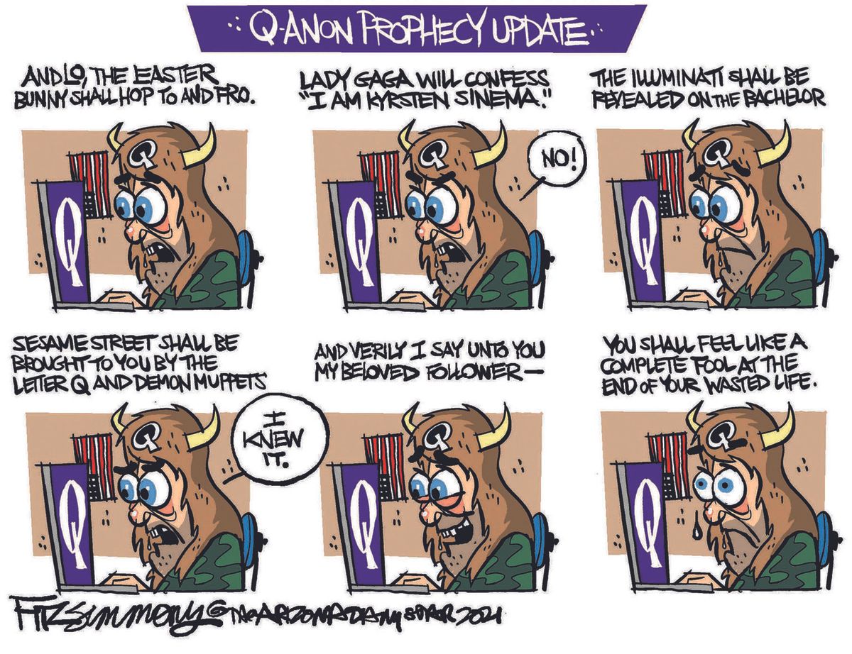 Political Cartoon U.S. q anon update | The Week